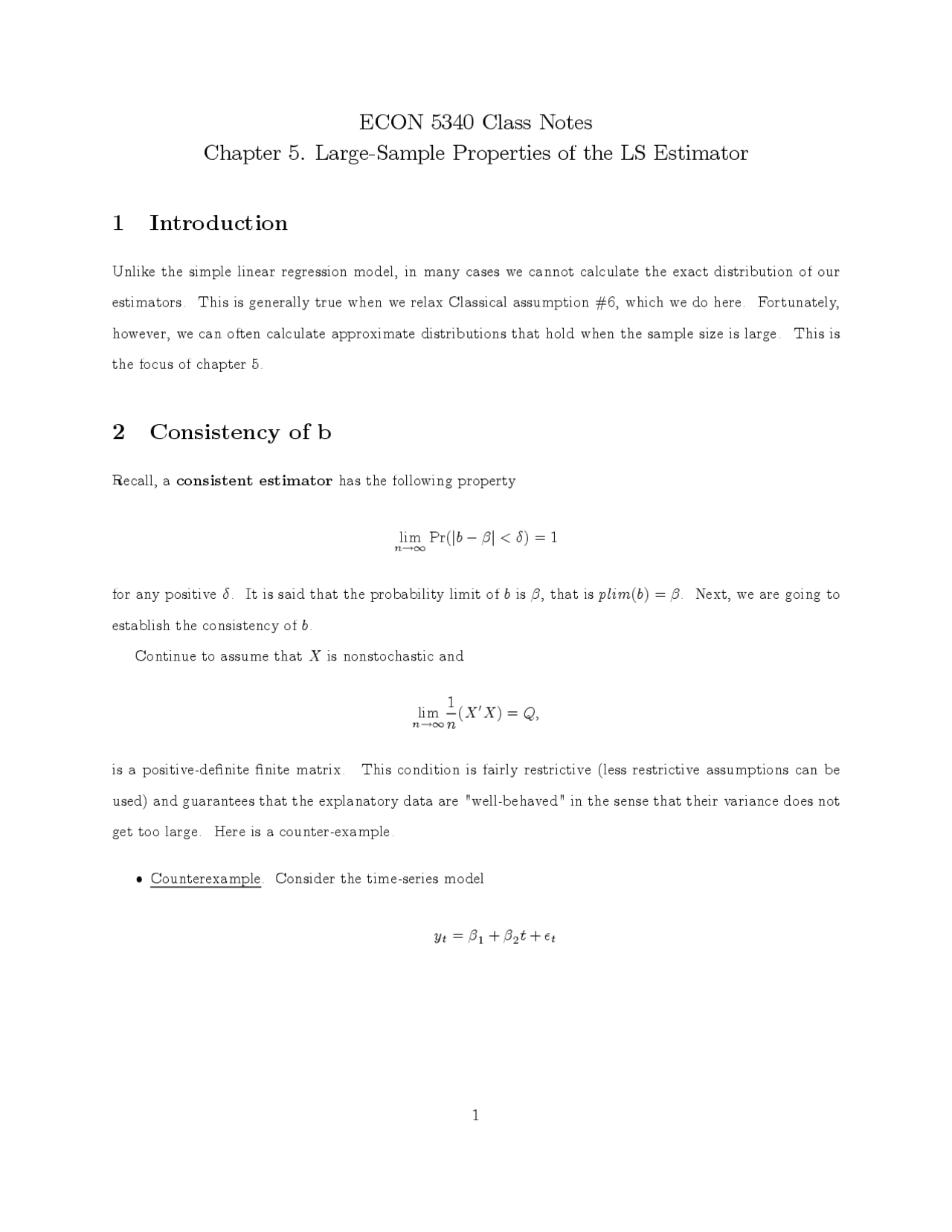 Large Sample Properties of LS Estimator - Lecture Notes | ECON 5350 ...