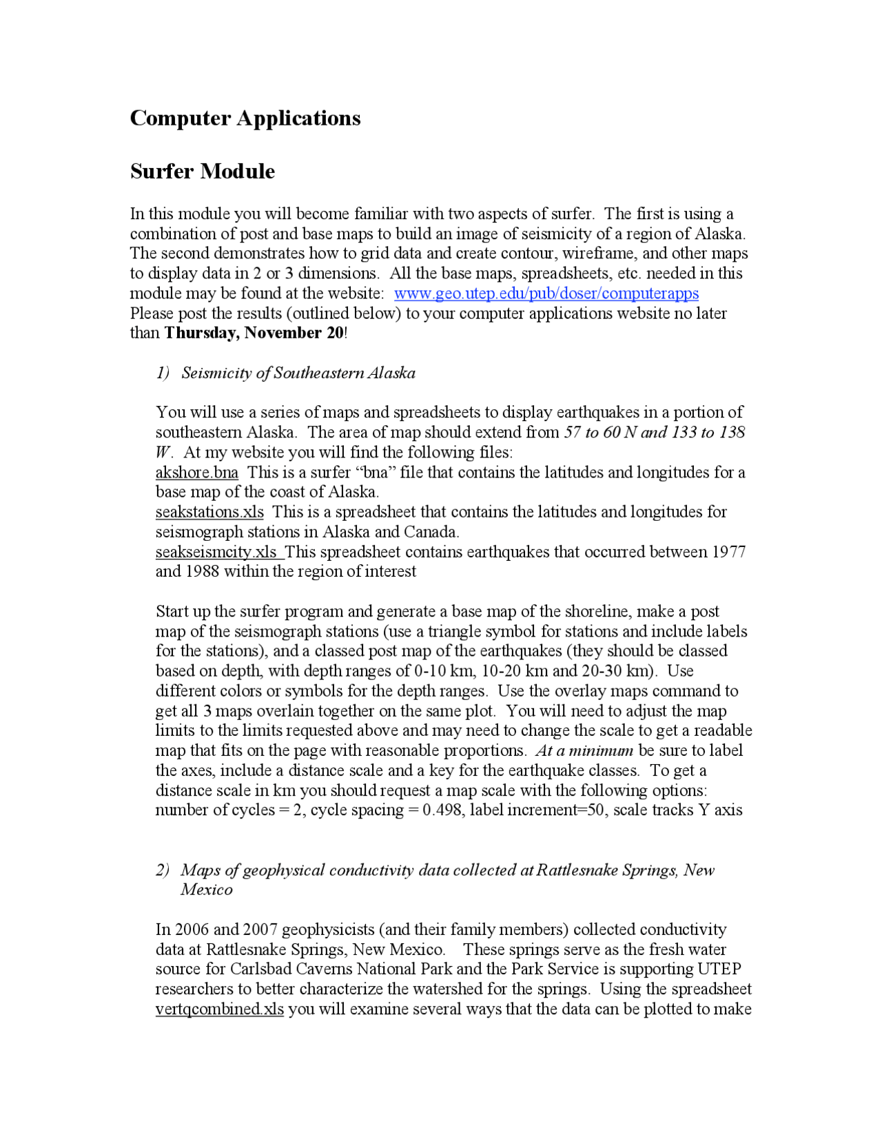 Computer Applications For Geological Science Lab Geol 5215 Docsity
