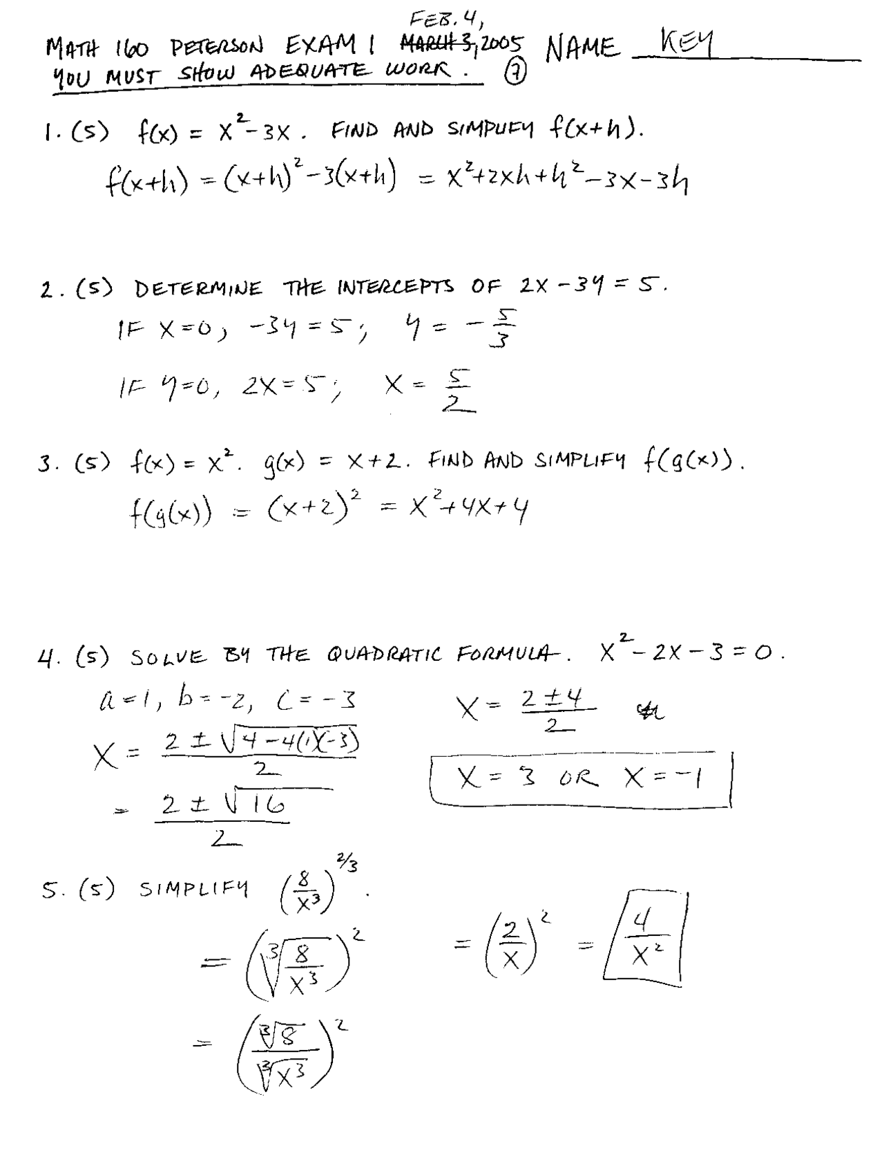 Solved Question in Exam 1 - Survey of Calculus | MATH 160 | Exams Calculus | Docsity