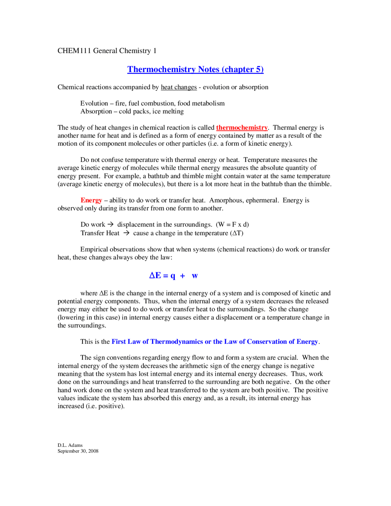 Thermochemistry - General Chemistry - Handout | CHEM 111 | Study notes ...