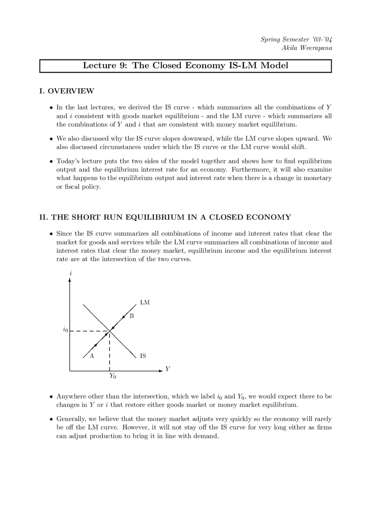 The Closed Economy Is Lm Model Lecture Notes Econ 213 Docsity