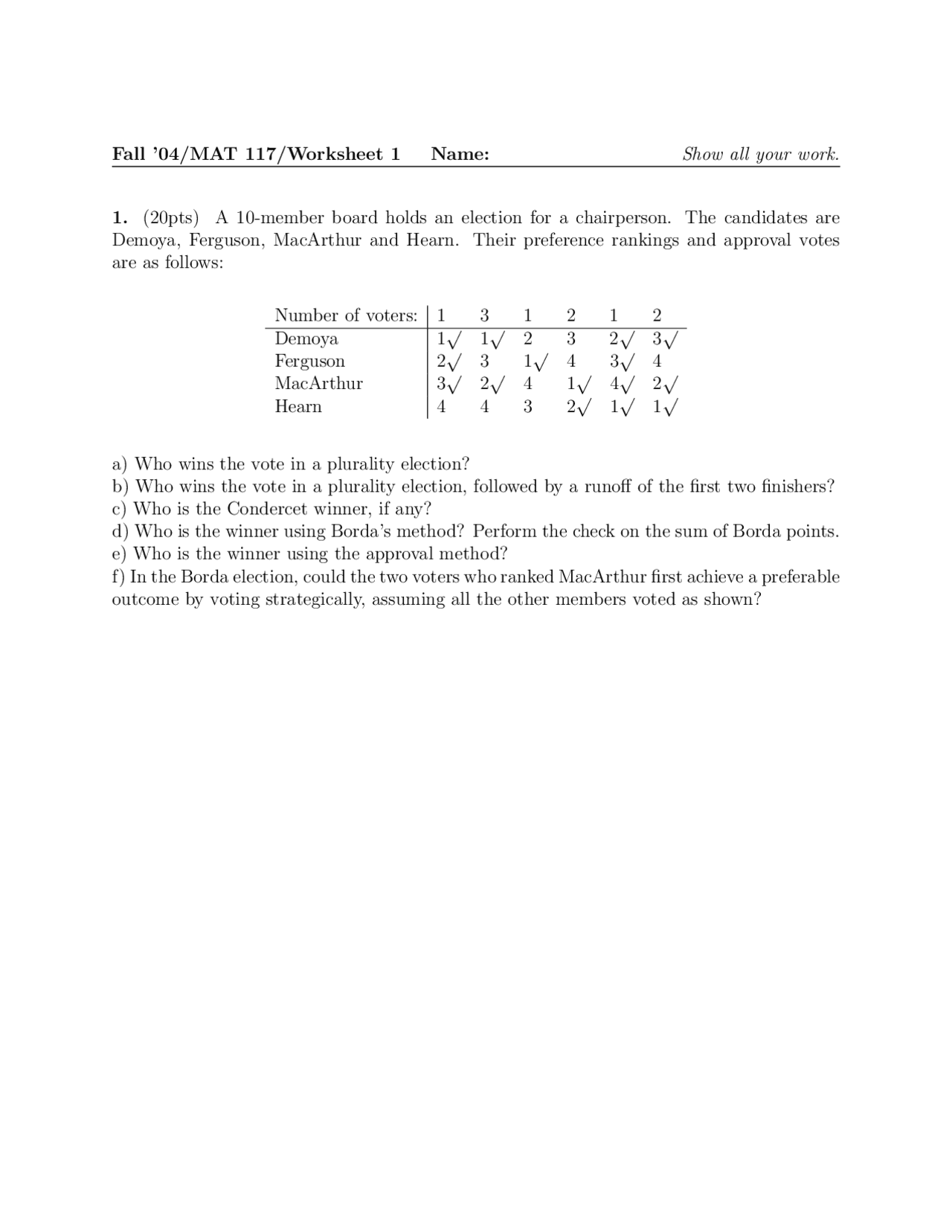 Worksheet 1 Practice Problem On Mathematical Concepts Mat 117 Docsity