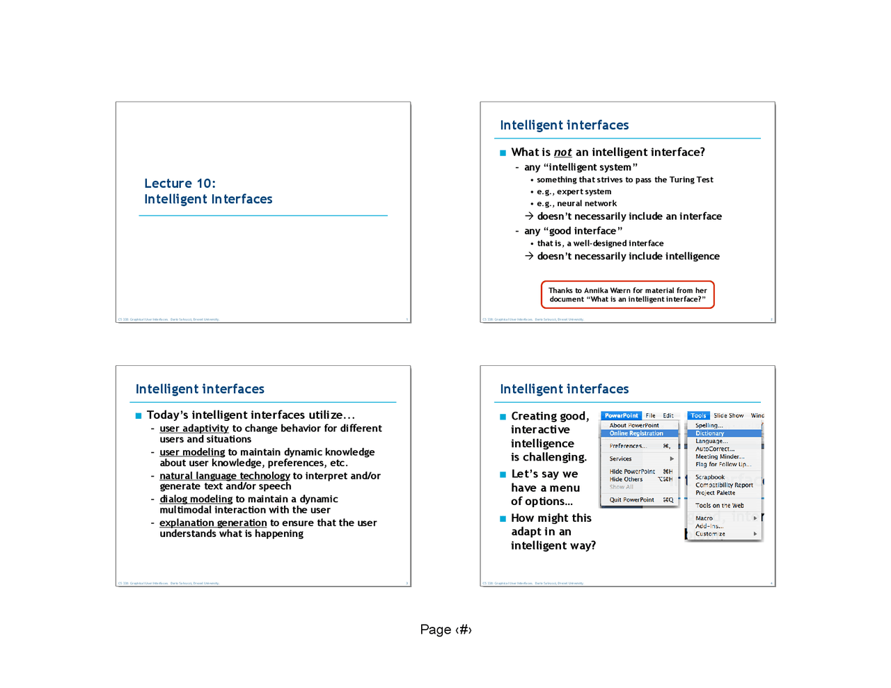 Intelligent Interfaces Graphical User Interfaces Lecture Slides