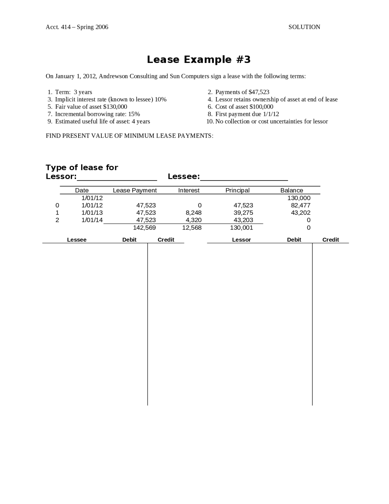Lease Examples 3 Solutions - Intermediate Financial Accounting II ...