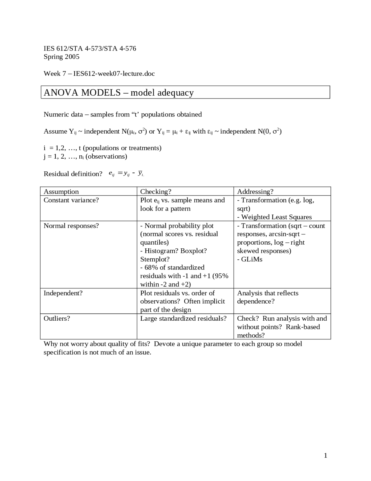 Anova Models Environmental Analysis And Modeling Ies 612 Docsity