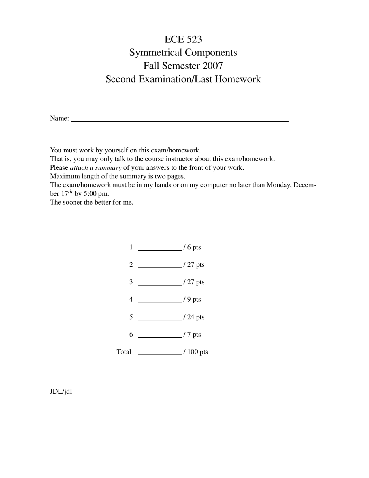 Second Exam Questions Symmetrical Components Ece 523 Docsity