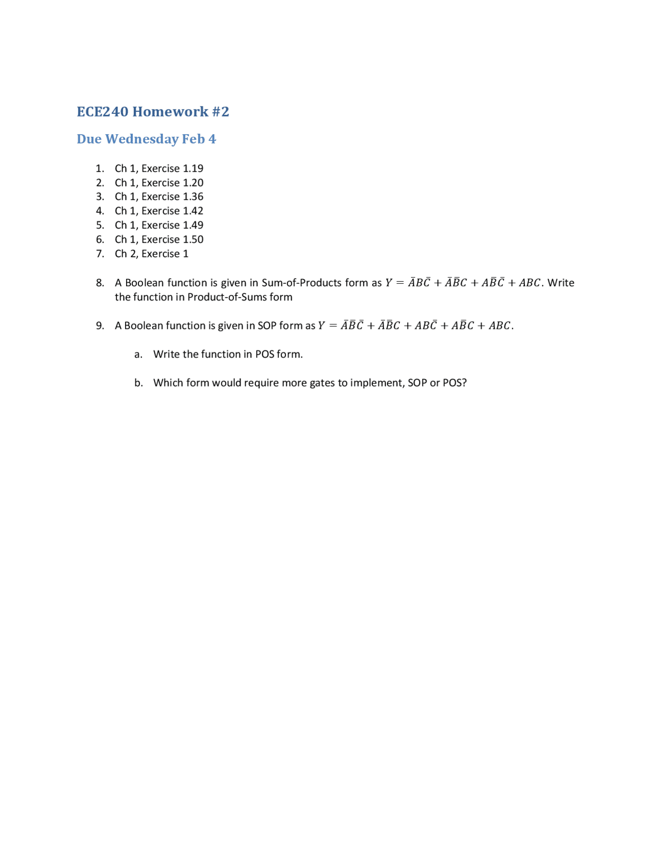 Digital Logic Assignment 2 Practice Questions Ece 240 Docsity