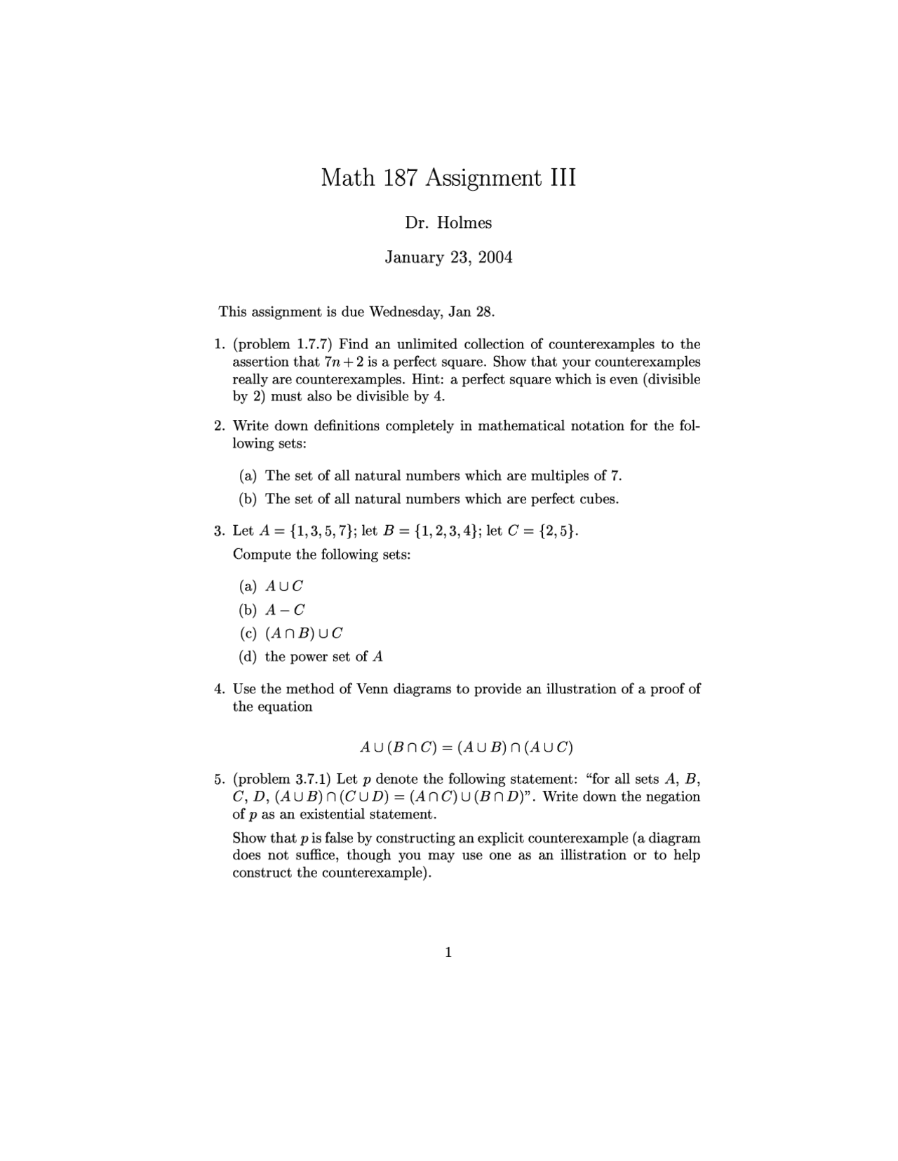 Assignment Iii Discrete And Foundational Mathematics Math 187 Docsity