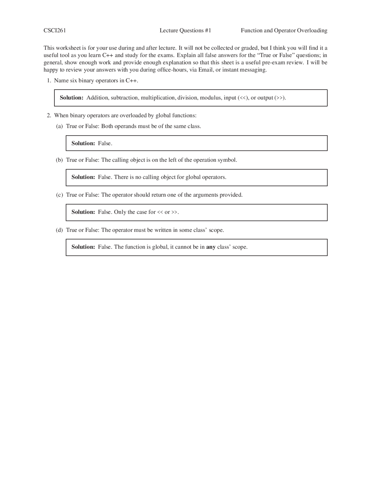 Function And Operator Overloading Programming Concepts Java Csci 2293