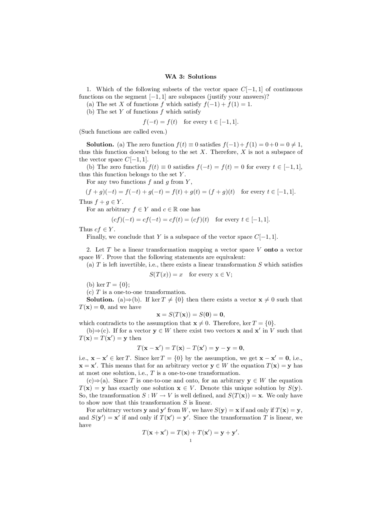 Linear Transformations and Subspaces: Properties and Equivalence - Prof. Dmytro Kaliuzhnyi ...