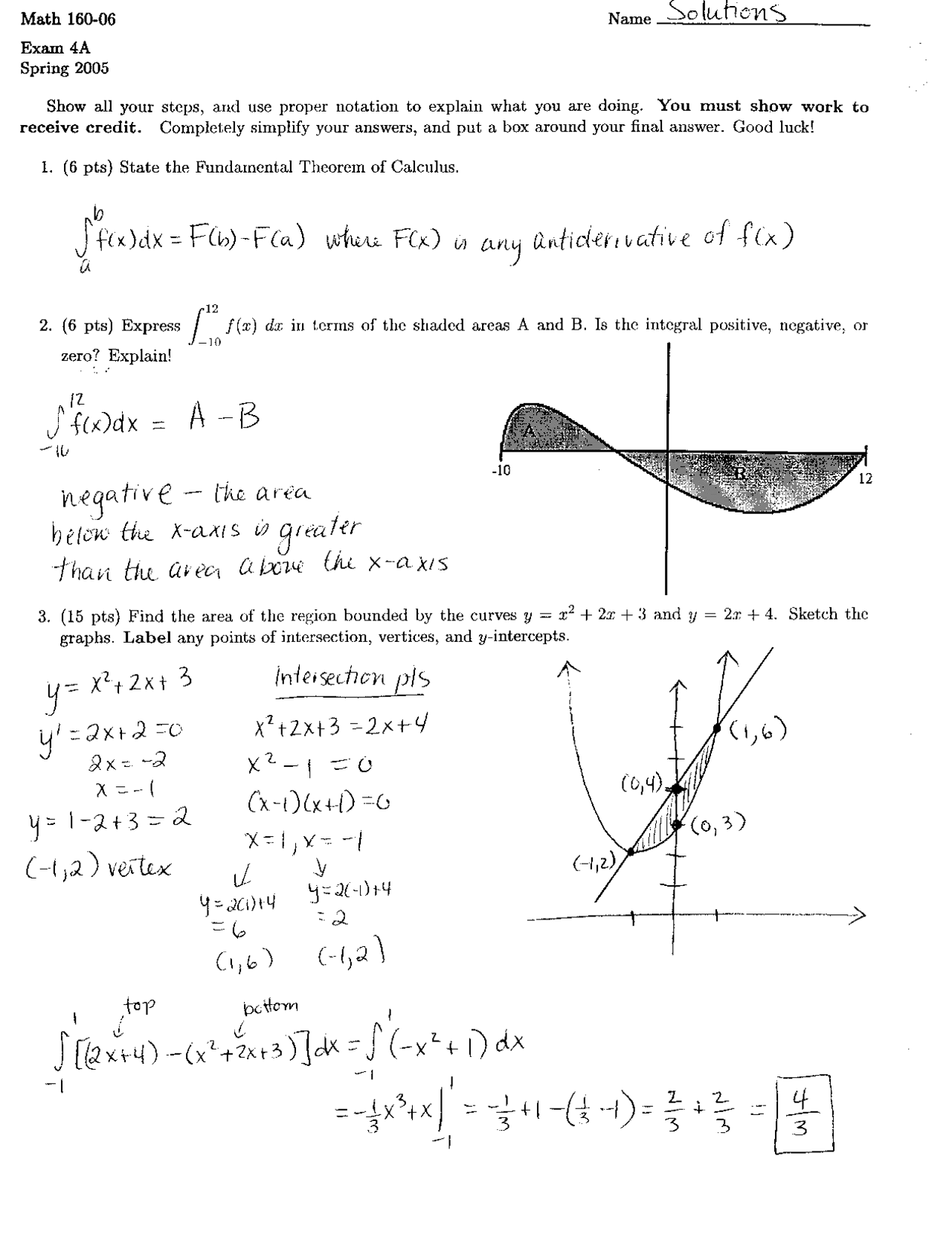 Exam 4 With Solutions Survey Of Calculus Math 160 Docsity