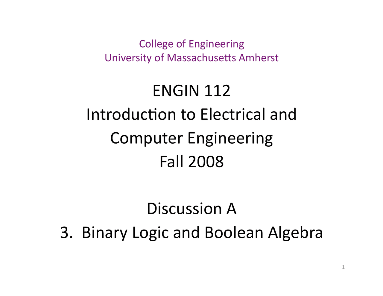 Binary Logic And Boolean Algebra Lecture Notes Engin 112 Docsity
