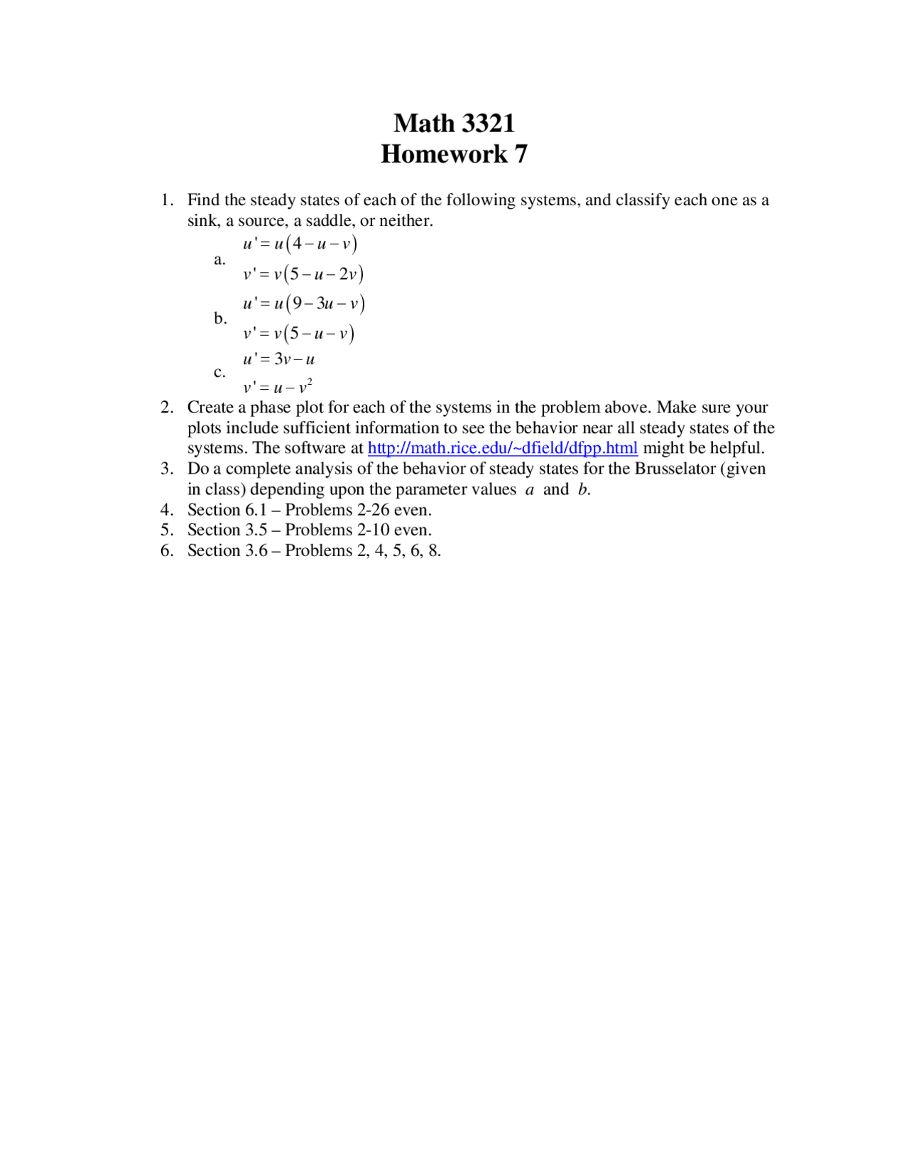Homework 7 For Engineering Mathematics Math 3321 Docsity