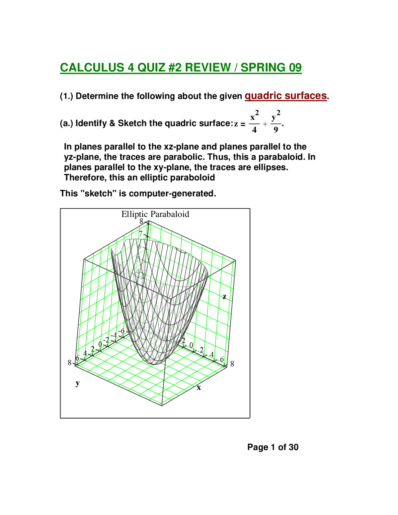 Review Sheet for Quiz 2 - Multivariate Calculus - Spring 2009 | MATH ...