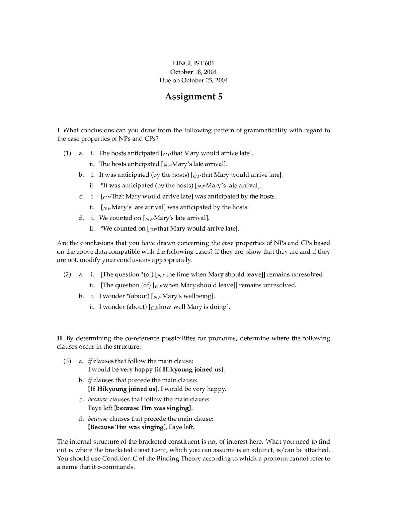 Assignment 5 Questions Introduction To Transformational Grammar