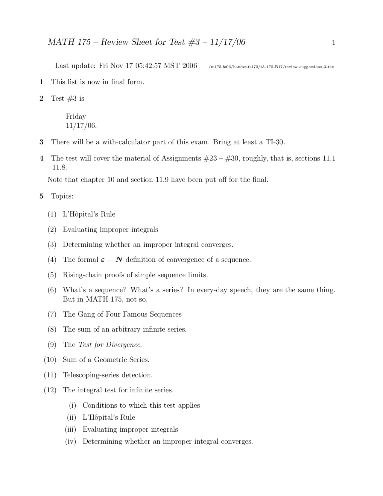 Review Sheet For Test 3 Calculus Ii Math 175 Docsity