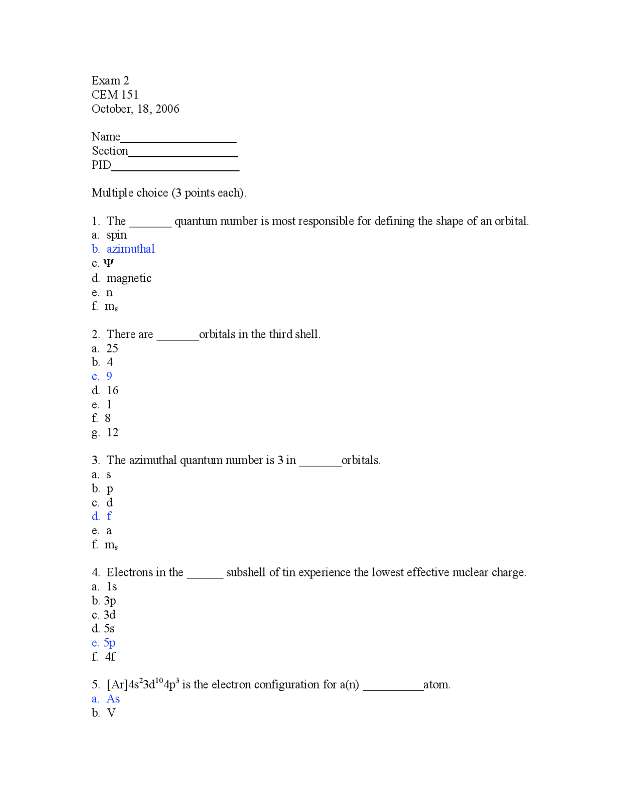 General and Descriptive Chemistry - Exam 2 Solved | CEM 151 | Exams ...