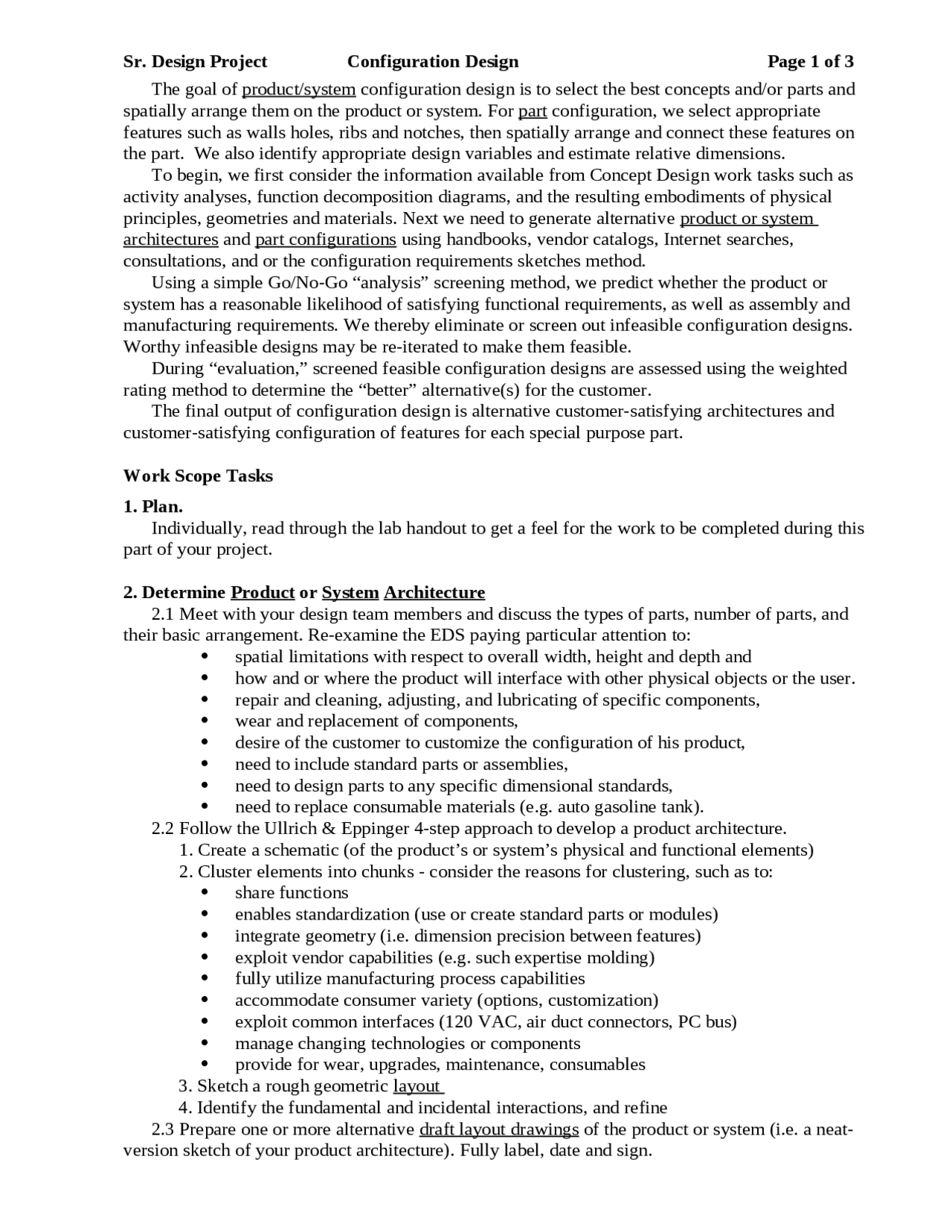 Configuration Design In Senior Design Project I Me 481 Docsity