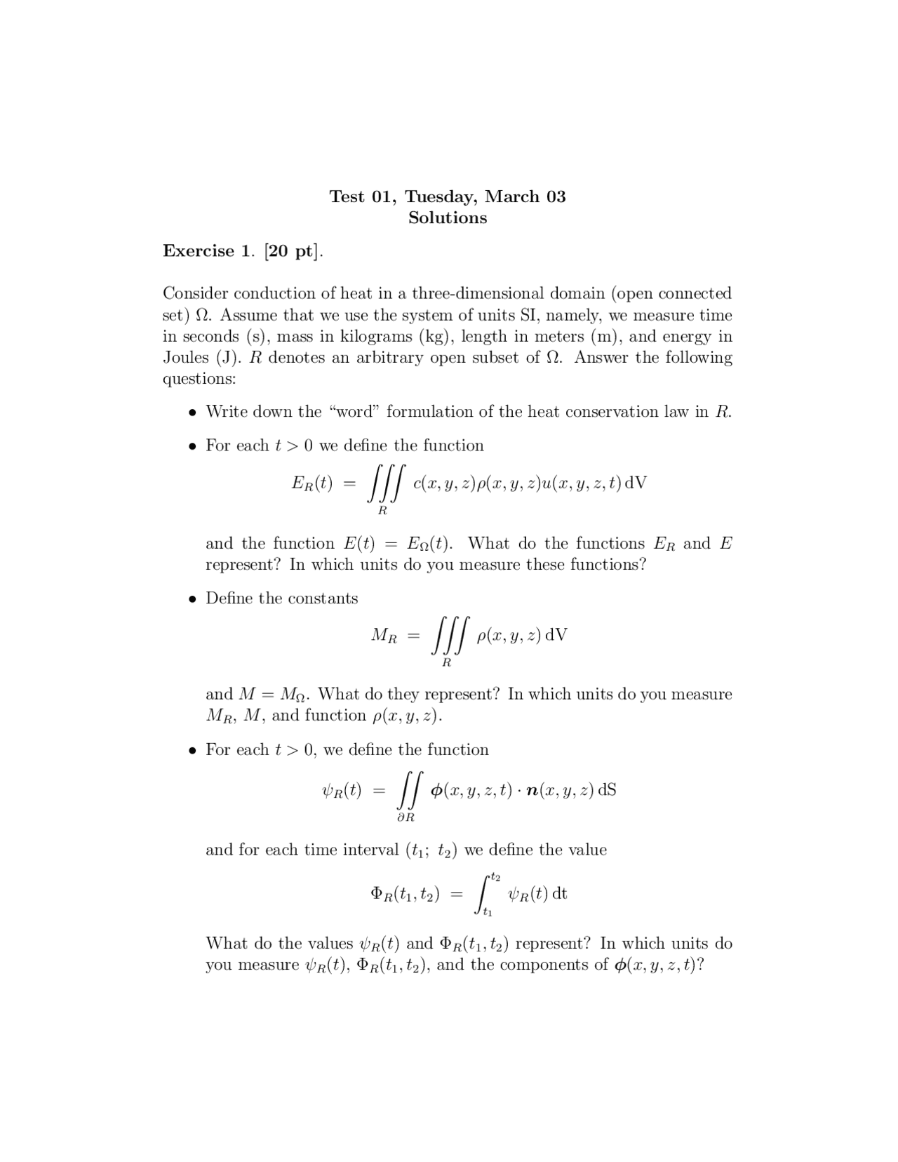 Exam 1 Solved Questions - Introduction to Partial Differential Equations | MATH 3363 - Docsity