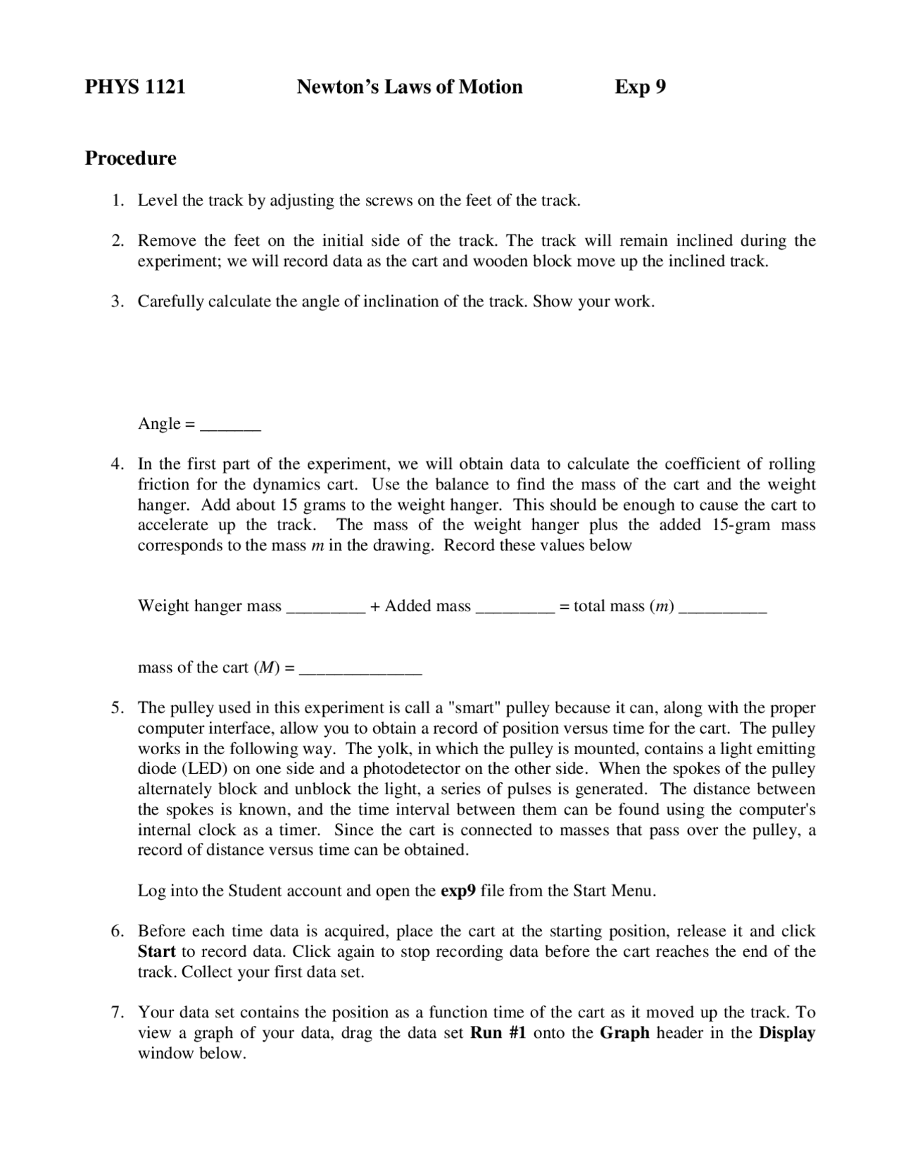 Newton's Laws of Motion - Physics Laboratory I - Experiment | PHYS 1121 ...