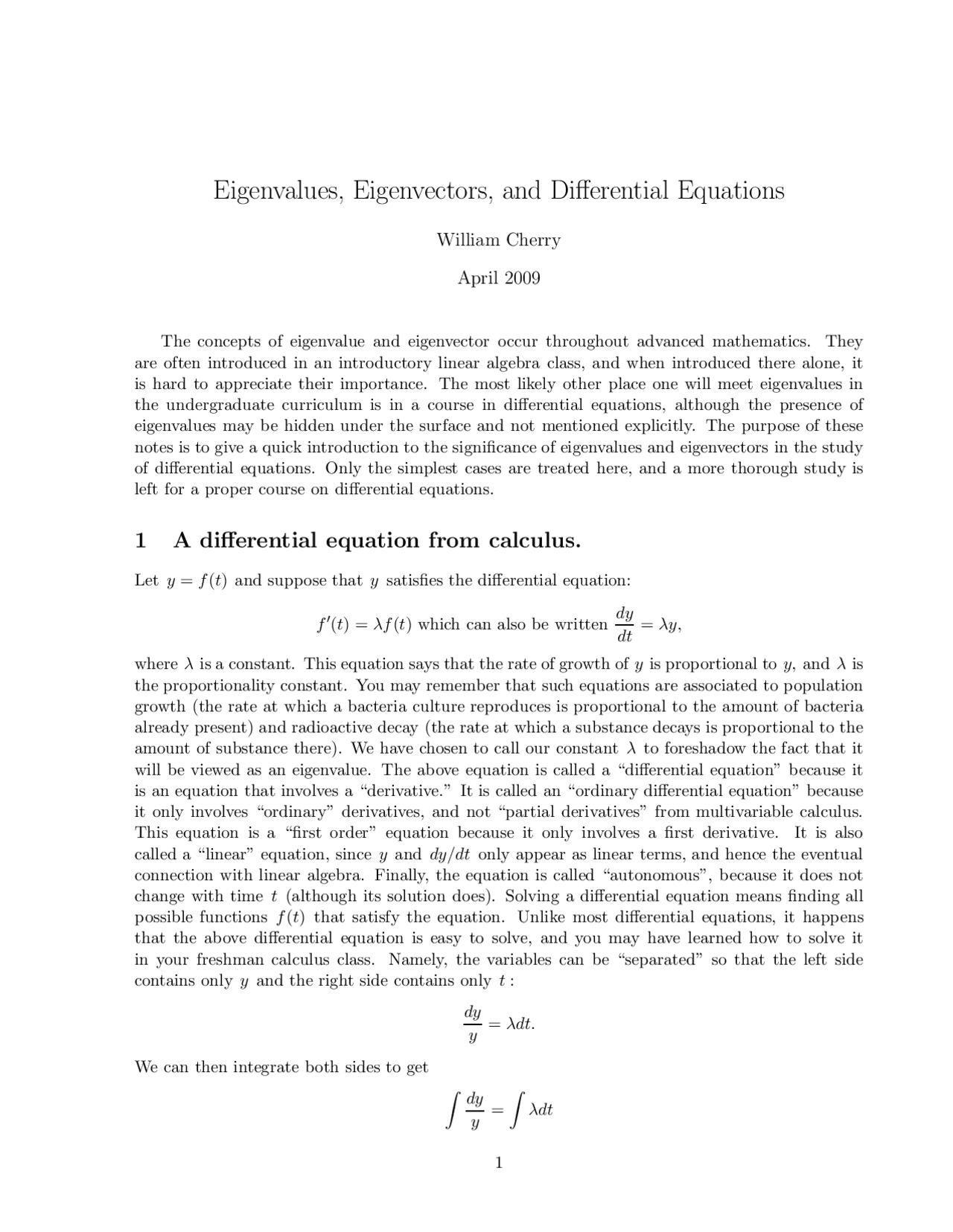 Eigenvalues And Differential Equation Linear Algebra Vector Geometry