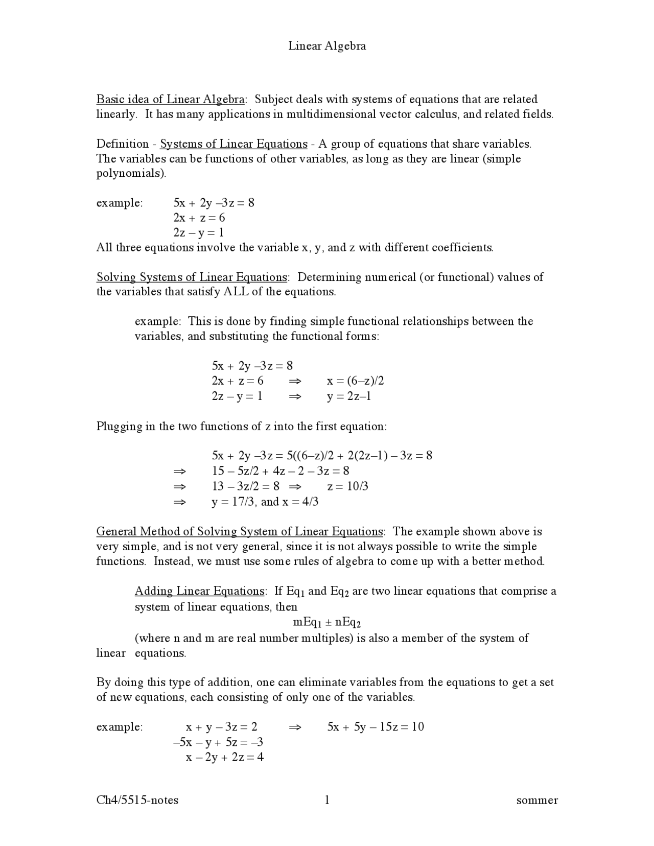 Notes on Linear Algebra - Applied Mathematics in Physical Chemistry I ...