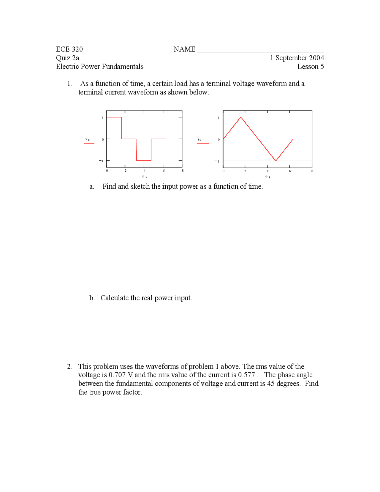 Electric Power Fundamentals Quiz 2 Ece 320 Docsity