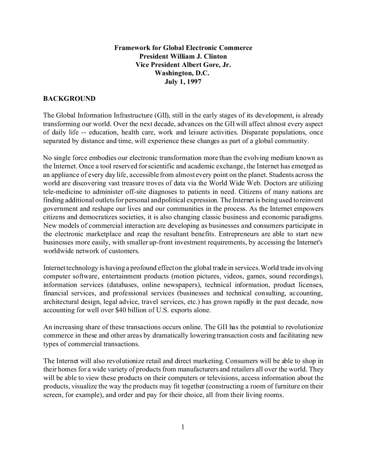 Framework for Global Electronics Commerce - Fall 1997 | CIS 400 - Docsity