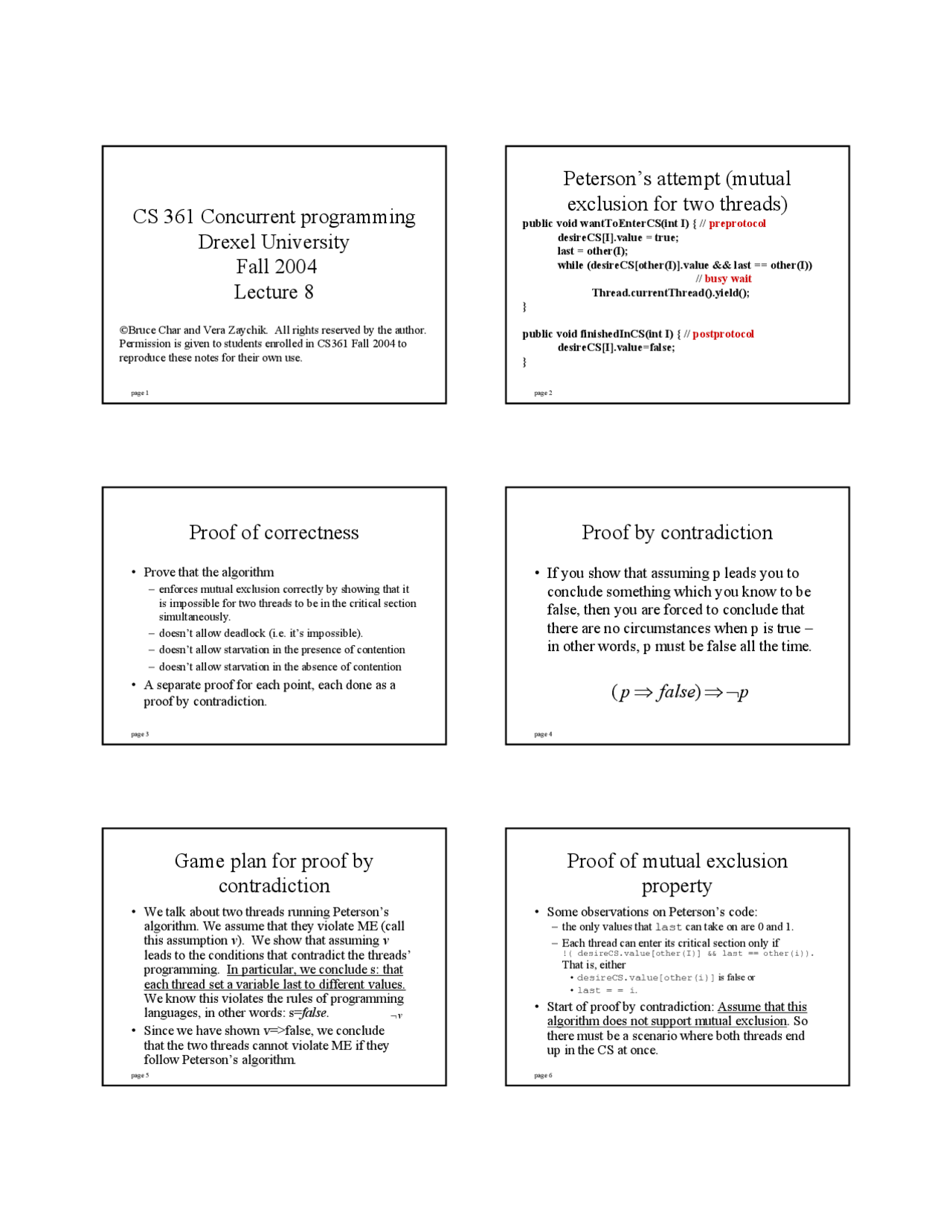 Peterson's Algorithm for Mutual Exclusion: Proof of Correctness - Prof. Bruce W. Char | Study ...