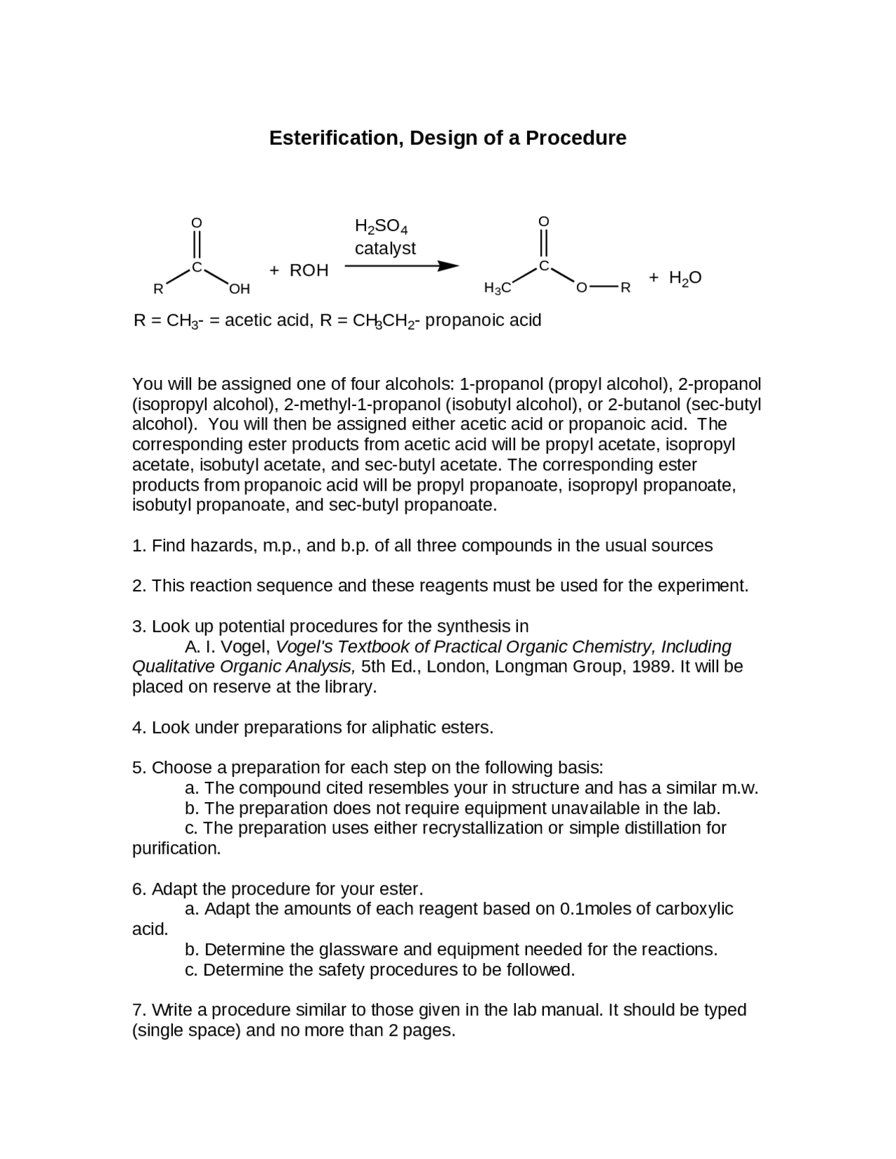 Organic Chemistry Lab - Esterification Design of a Procedure | CHM 266 ...