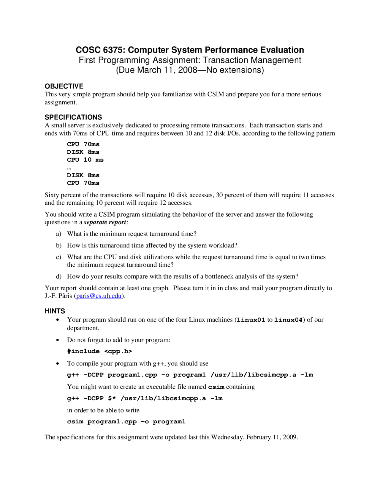 Programming Assignment 1 Transaction Management Cosc 6375 Docsity