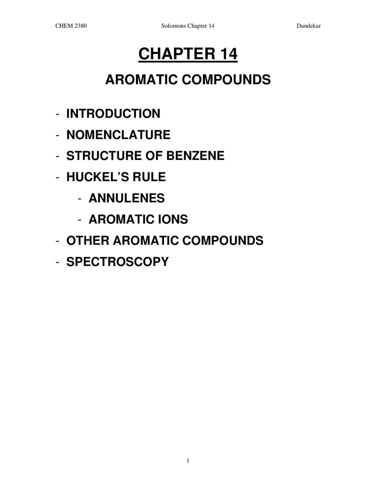 Lecture Notes On Aromatic Compounds Organic Chemistry Chem 2380