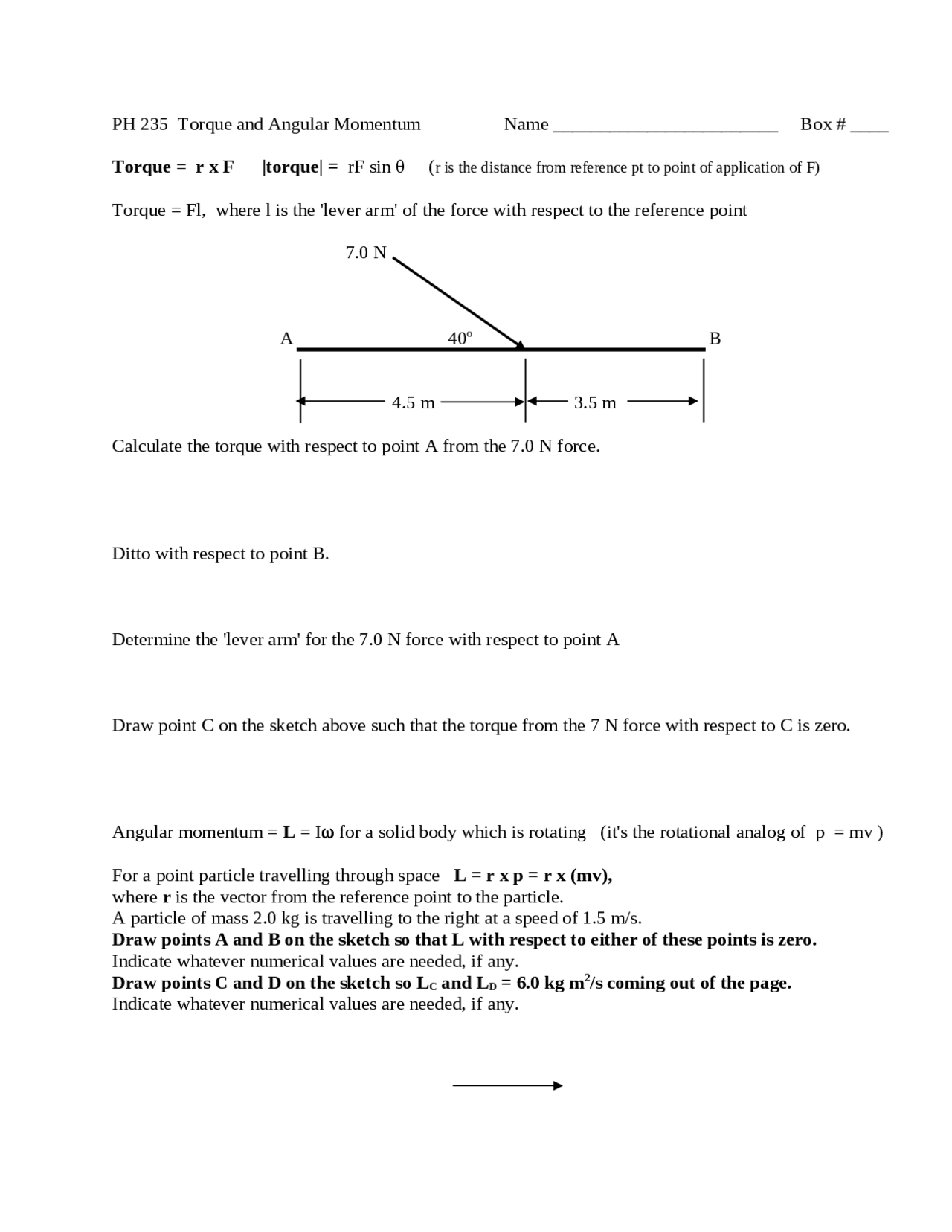 Torque and Angular Momentum - Lecture Notes | PH 235 - Docsity