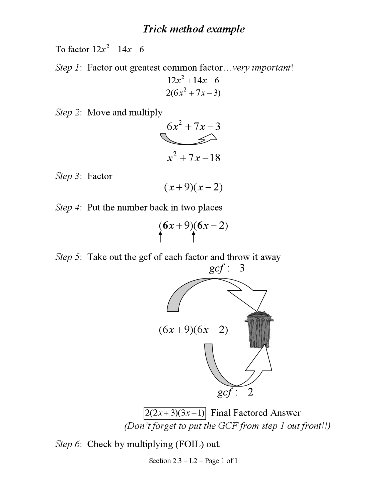 Trick Method Example - Lecture Notes | MATH 1310 - Docsity
