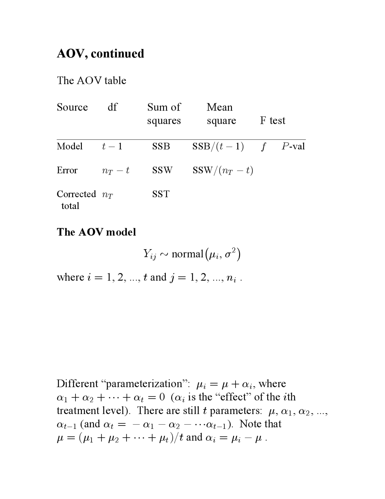 The AOV Model - Lecture Slides | STAT 514 - Docsity