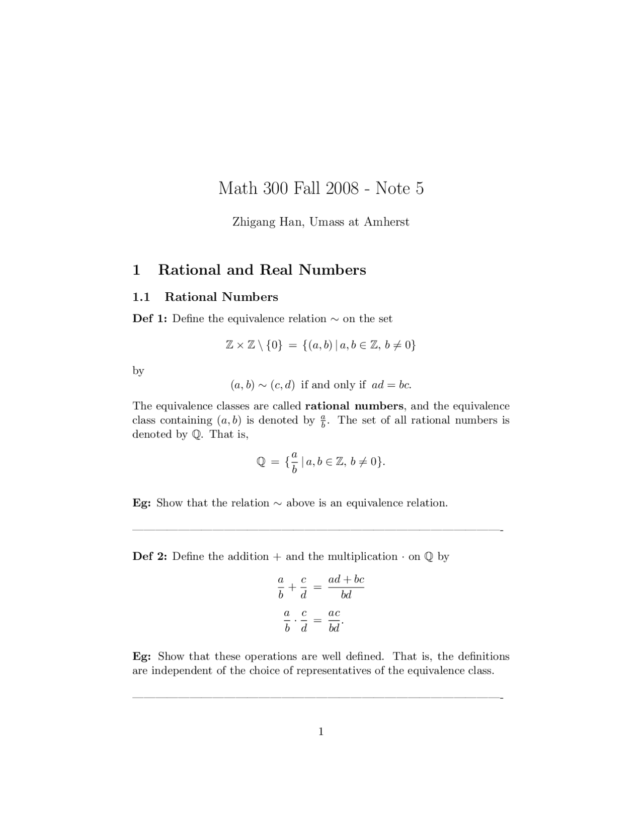Rational And Real Numbers Lecture Notes Math 300 Docsity