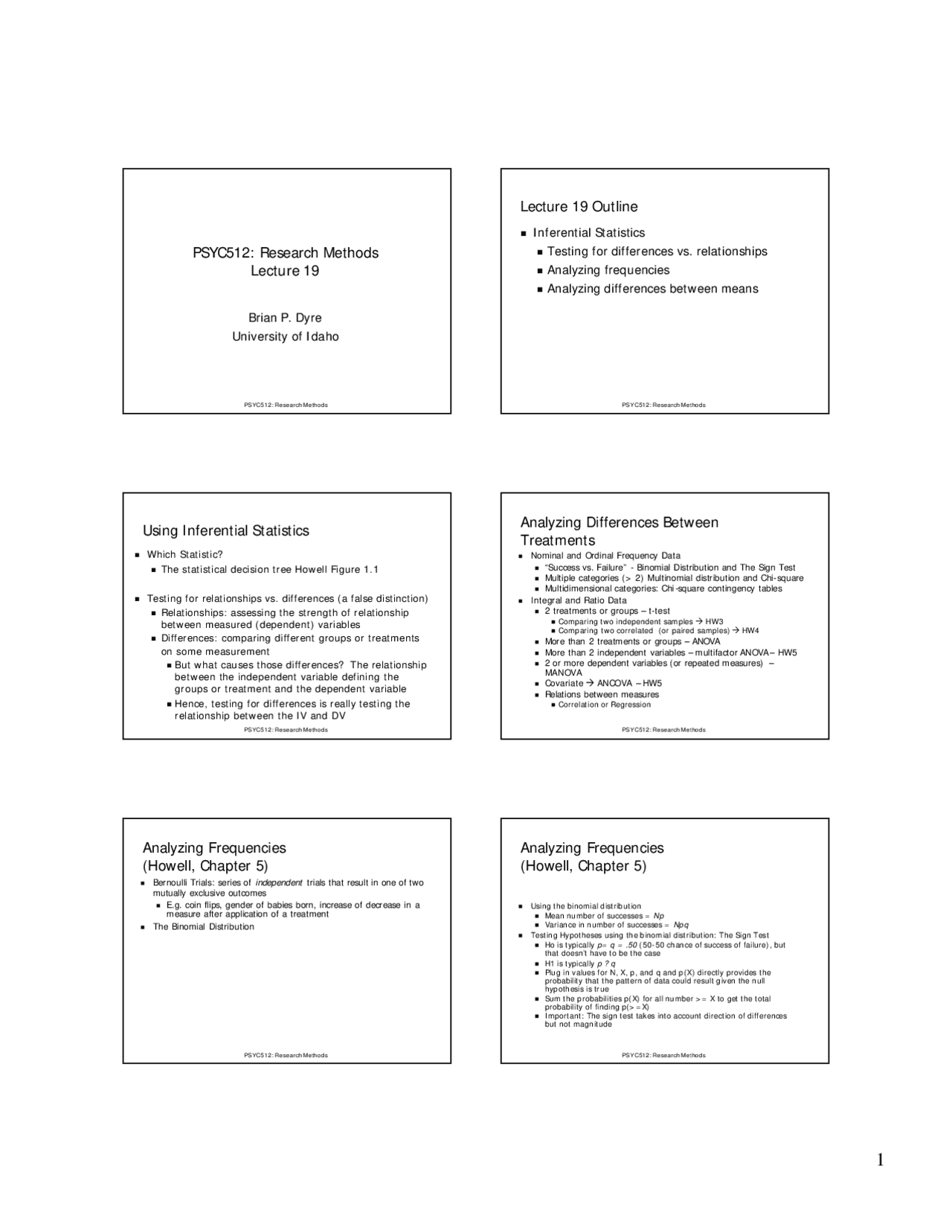 Using Inferential Statistics - Lecture Slides | PSYC 512 - Docsity