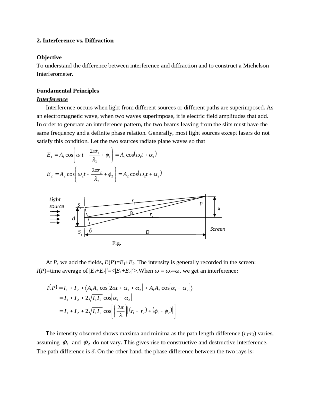 Interference And Diffraction Lecture Notes Meen 3240 Docsity