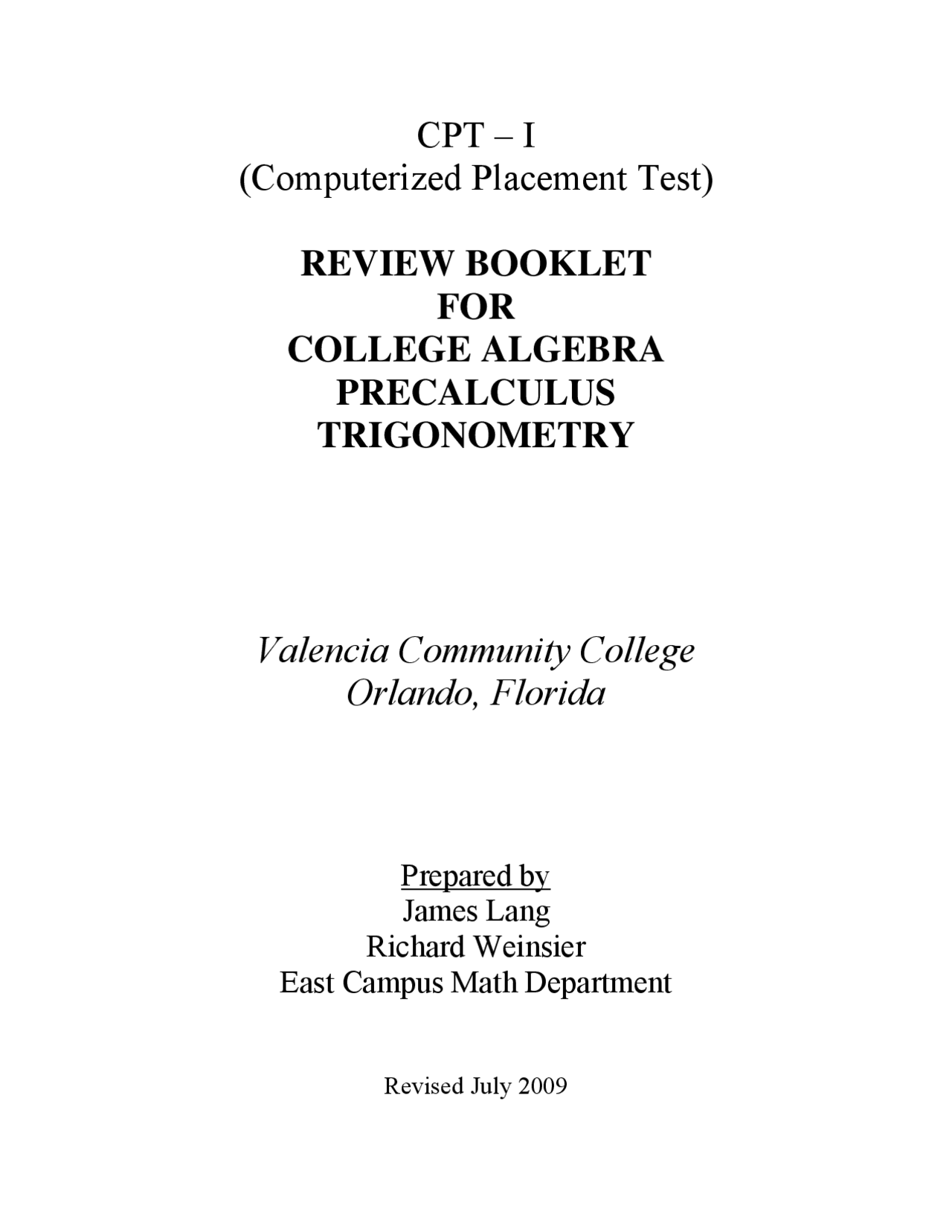 Computerized Placement Test for College Algebra | MAC 1105 | Exams ...