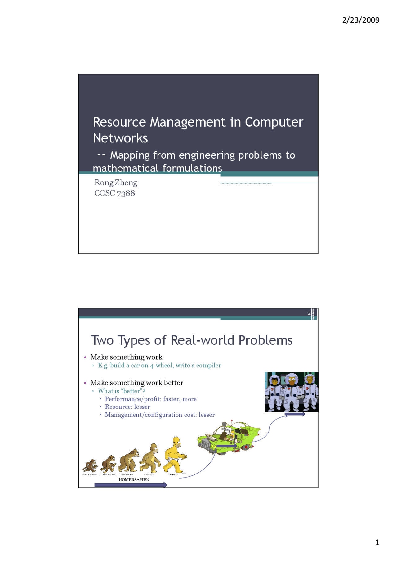 Resource Management In Computer Networks Lecture Slides Cosc 7388