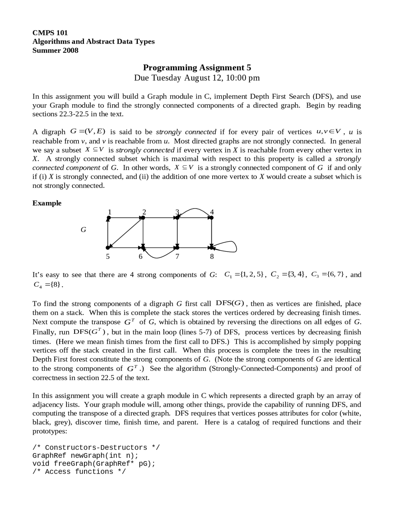 Algorithms And Abstract Data Types Programming Assignment 5 Cmps 101 Docsity