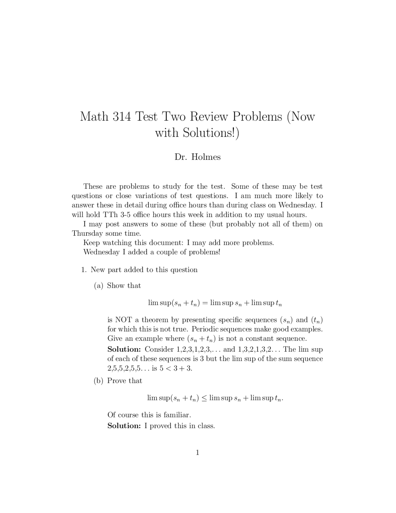 Test 2 Review Problems With Solutions Foundations Of Analysis Math