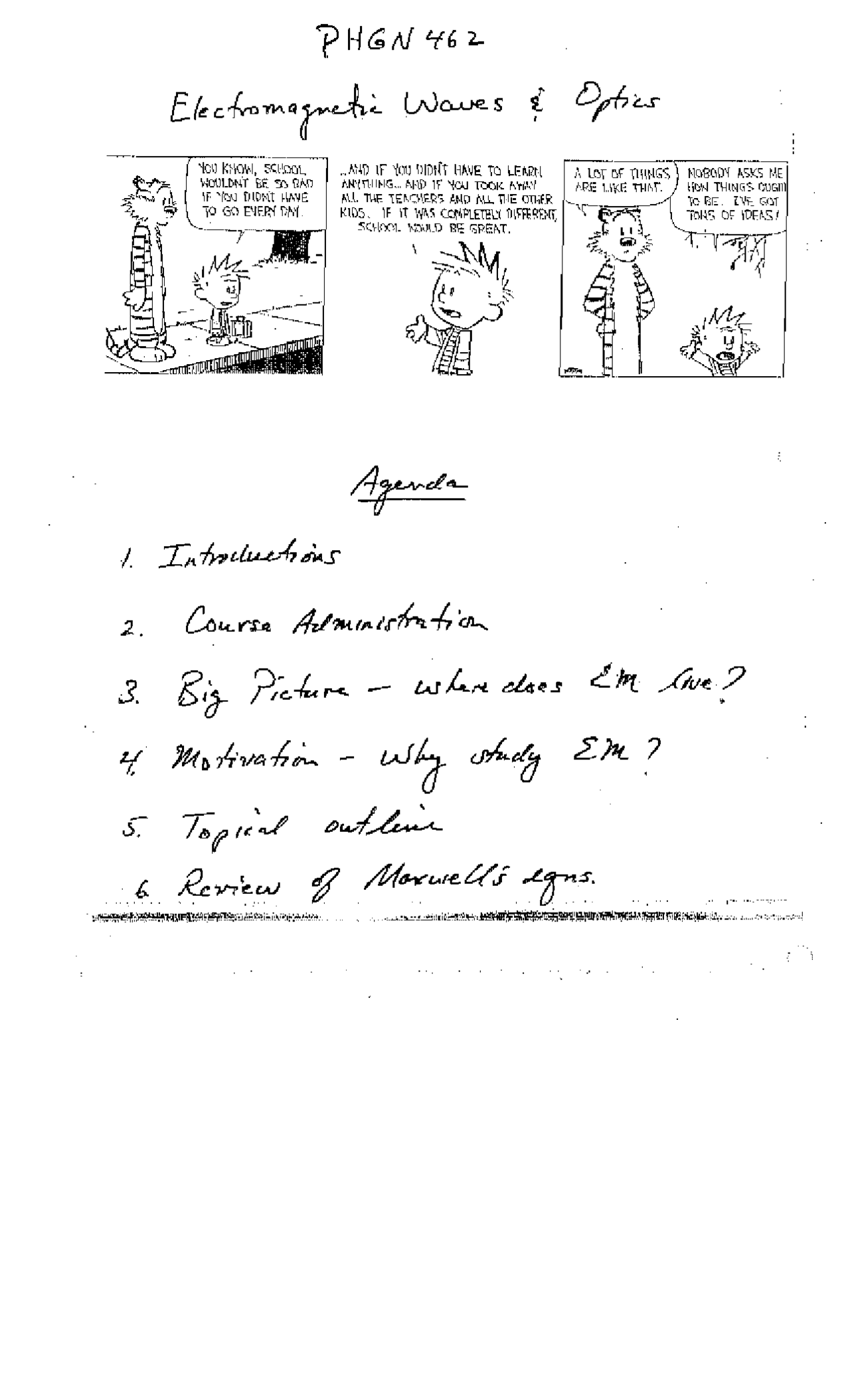 Introduction To Electromagnetic Waves And Optics Phgn 462 Docsity