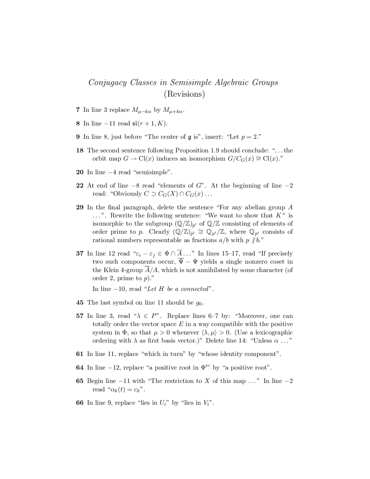 Conjugacy Classes in Semi simple algebraic Group - Final Revision Exam ...