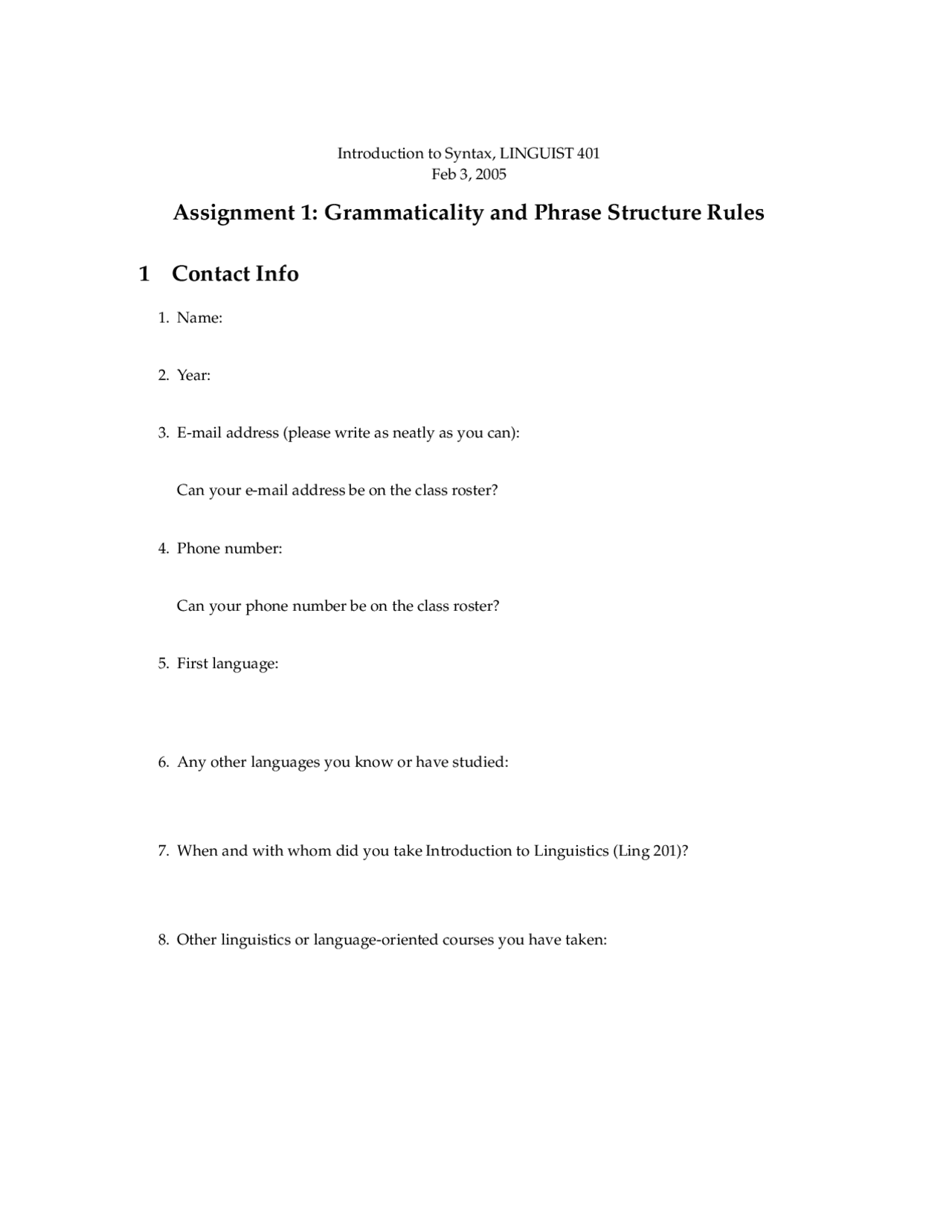 Homework 1 Grammaticality And Phrase Structure Rules Linguist 401