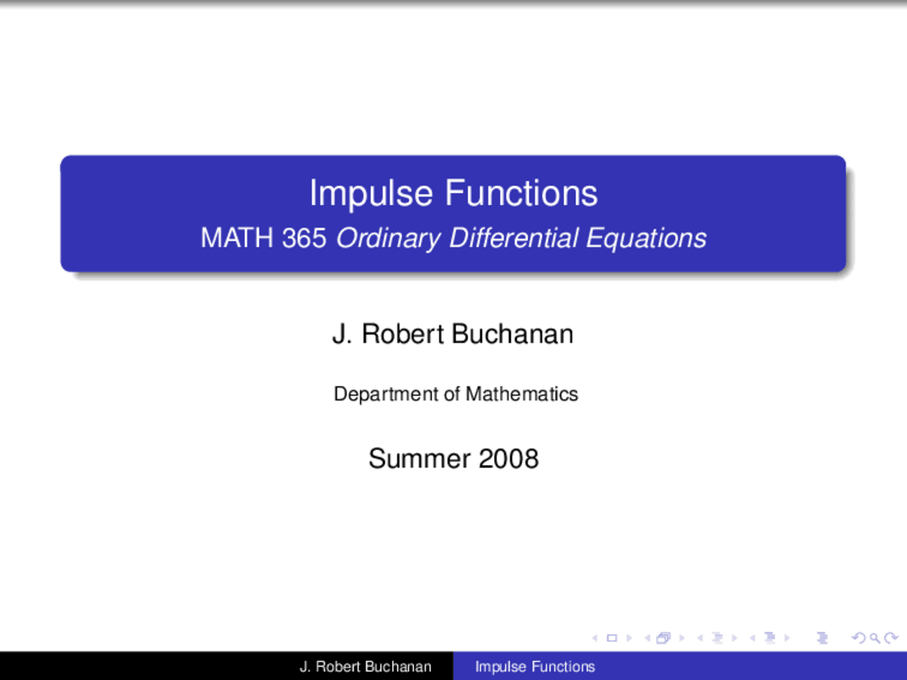 Impulse Functions - Ordinary Differential Equation | MATH 365 - Docsity