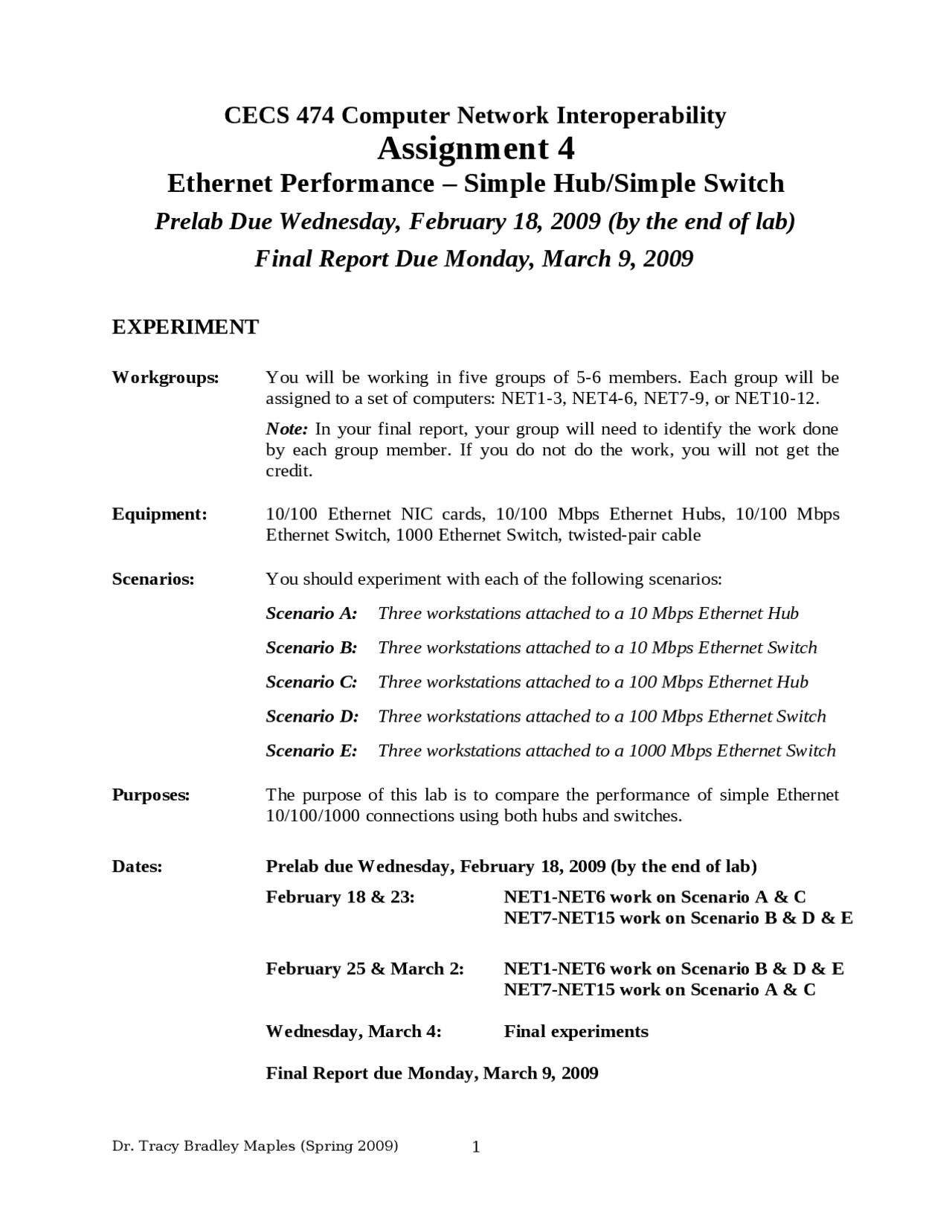 Ethernet Performance Simple Hubsimple Switch Assignment 4 Cecs