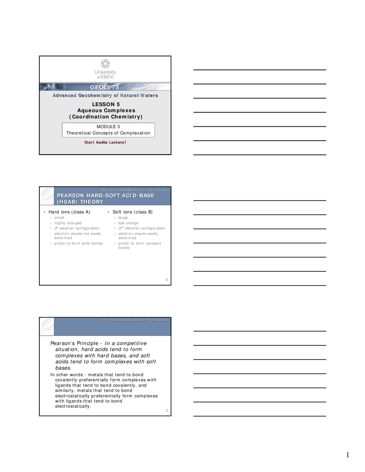Theoretical Concepts of Complexation - Lecture Slides | GEOL 578 - Docsity