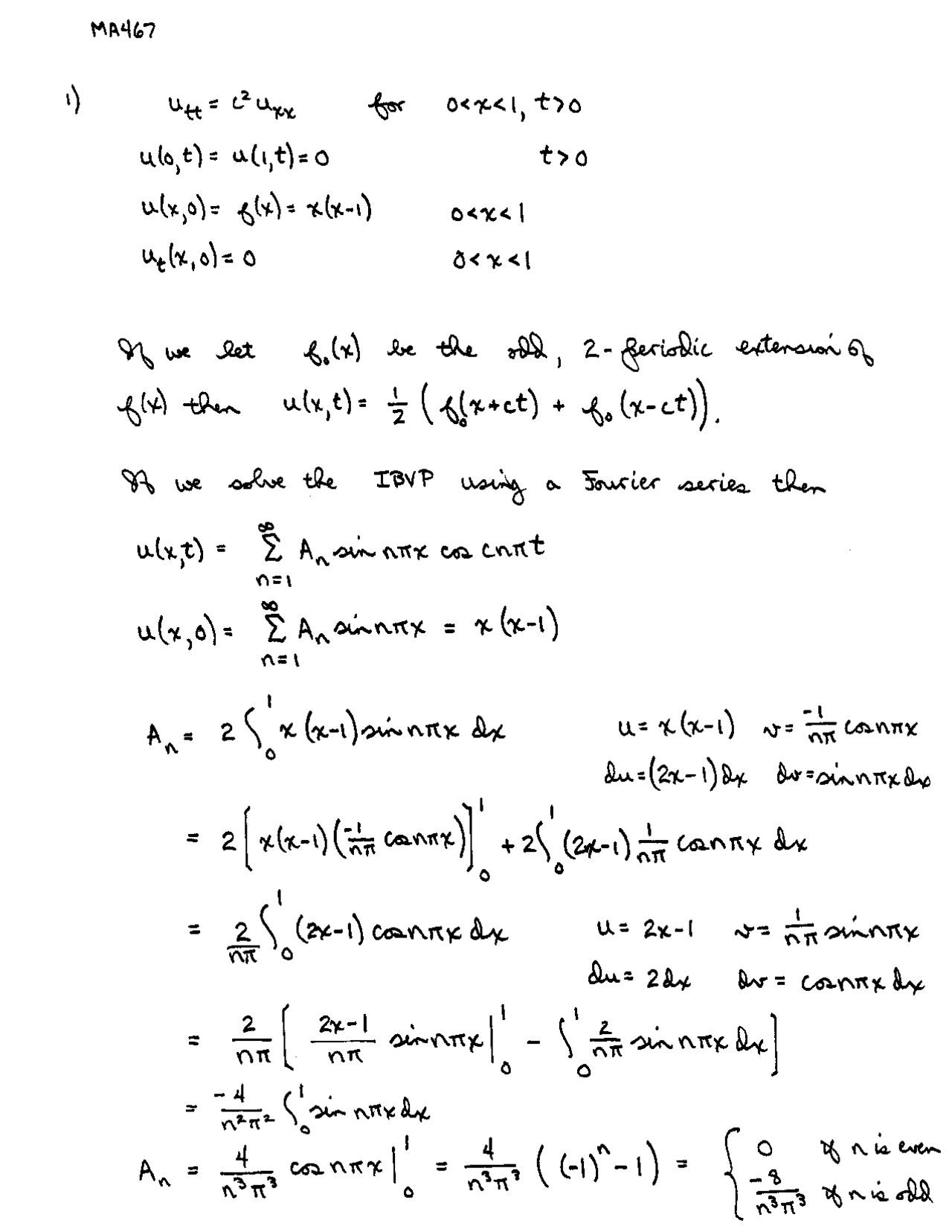 Partial Differential Equations Solved Questions For Exam Math 467