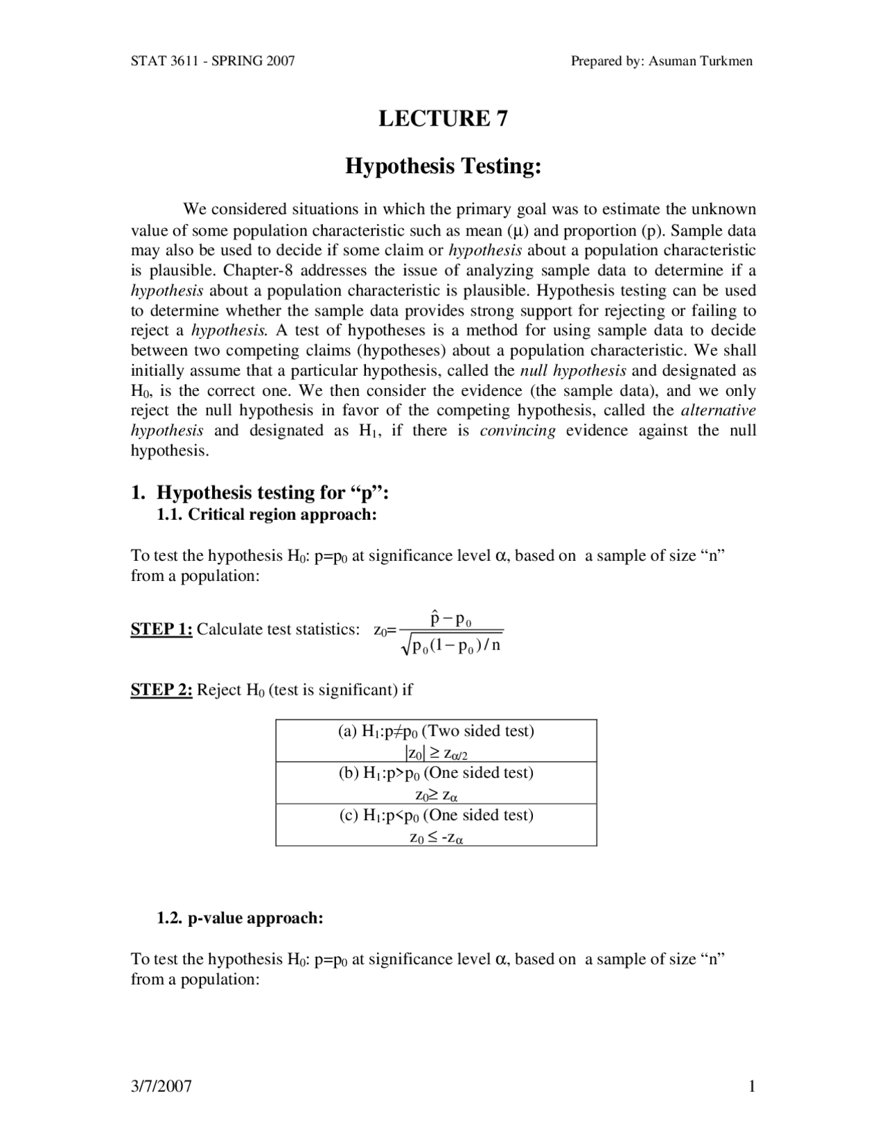 Hypothesis Testing - Probability and Statistics II Laboratory | STAT ...